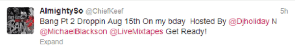 Chief Keef announces August 15 release date for "Bang 2"