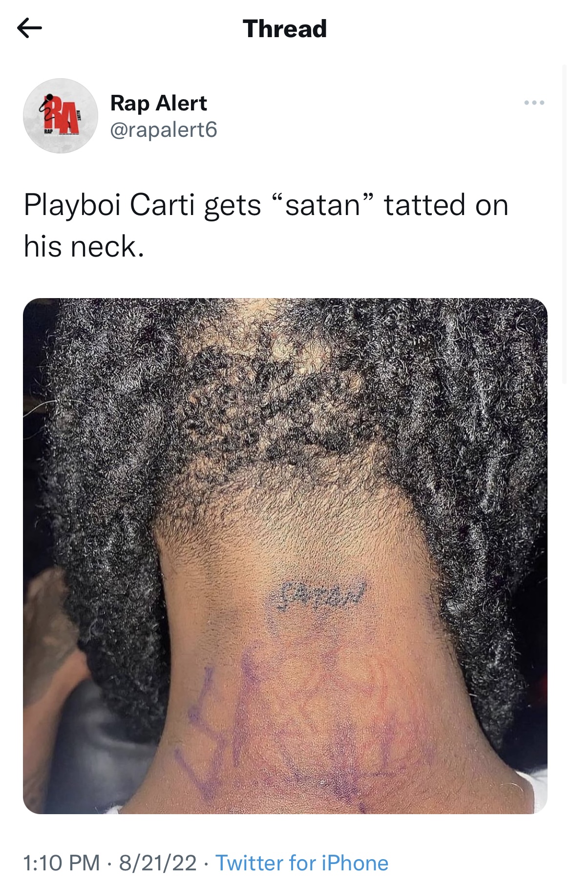Playboi Carti gets Satan neck tattoo