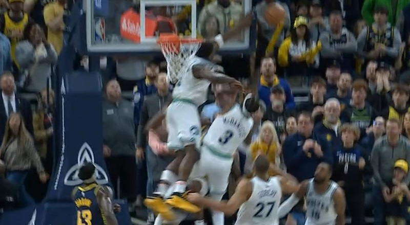 Anthony Edwards hits head during game winning block